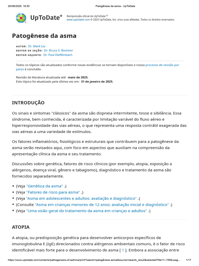 Patogênese da Asma: Fatores e Inflamação | PDF | Asma | Citocina