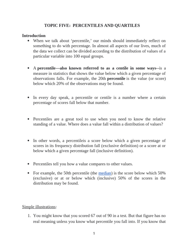 Topic Five - Percentiles and Quartiles | PDF | Percentile | Descriptive Statistics