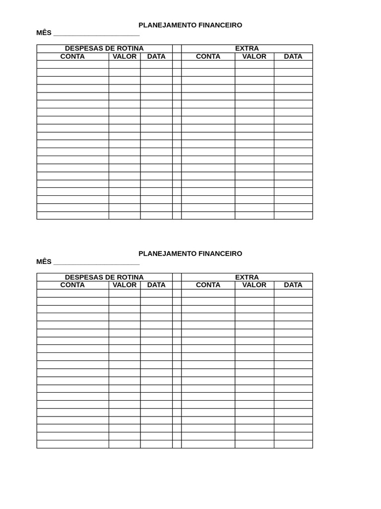 Planejamento Financeiro Mensal | PDF