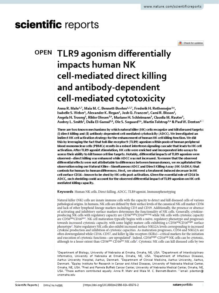 TLR9 Agonism Differentially Impacts Human NK Cell Mediated Direct Killing and Antibody Dependent ...