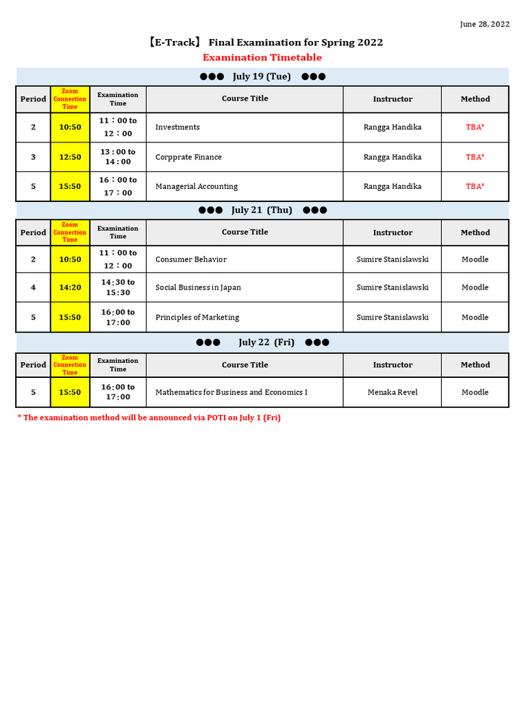 3 - Final Exam Timetable | PDF