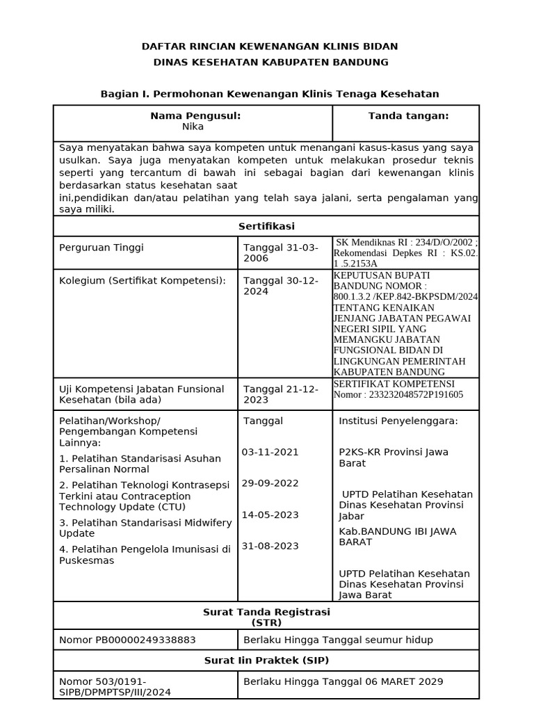 Instrumen Kredensial Bidan Praktisi II 2023 - Nika | PDF