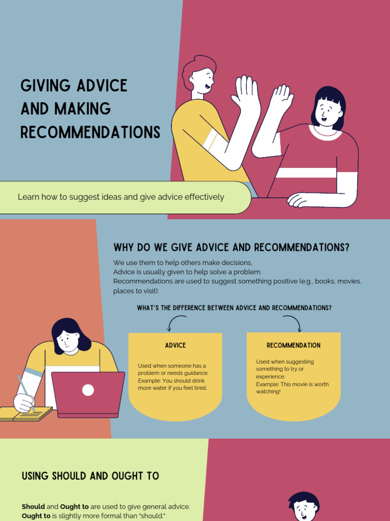 Giving Advice and Making Recommendations Presentation in Colorful ...