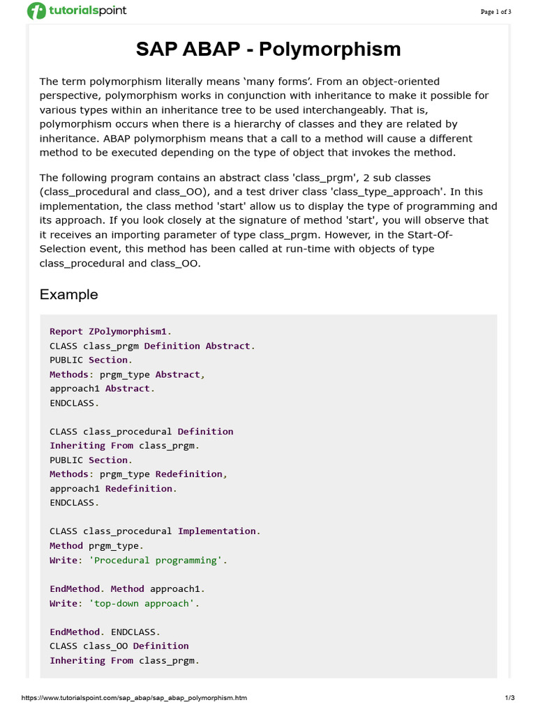 37 - SAP ABAP - Polymorphism | PDF | Method (Computer Programming) | Class (Computer Programming)