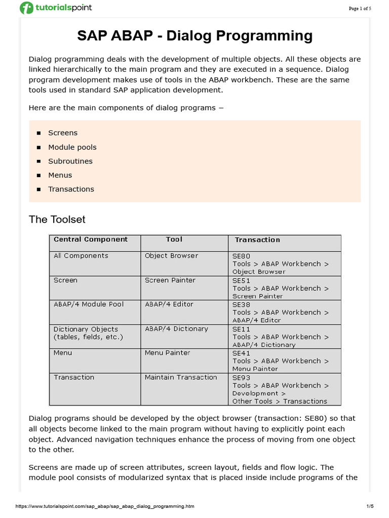 42 - SAP ABAP - Dialog Programming | PDF | System Software | Software