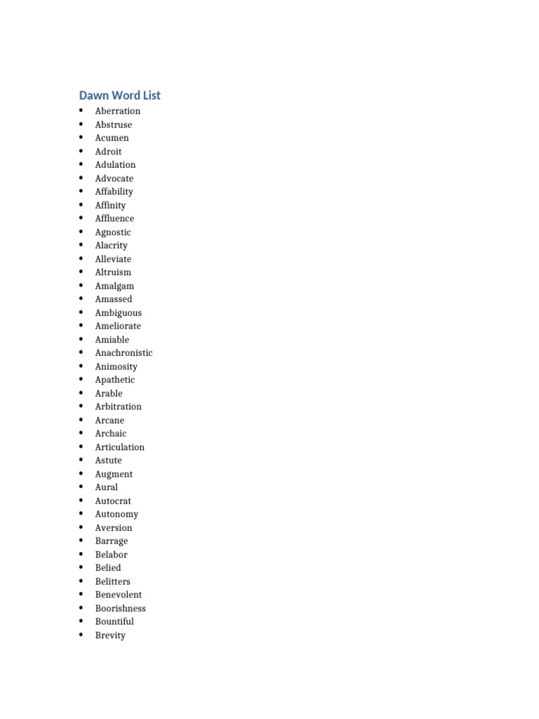 Dawn Word List | PDF