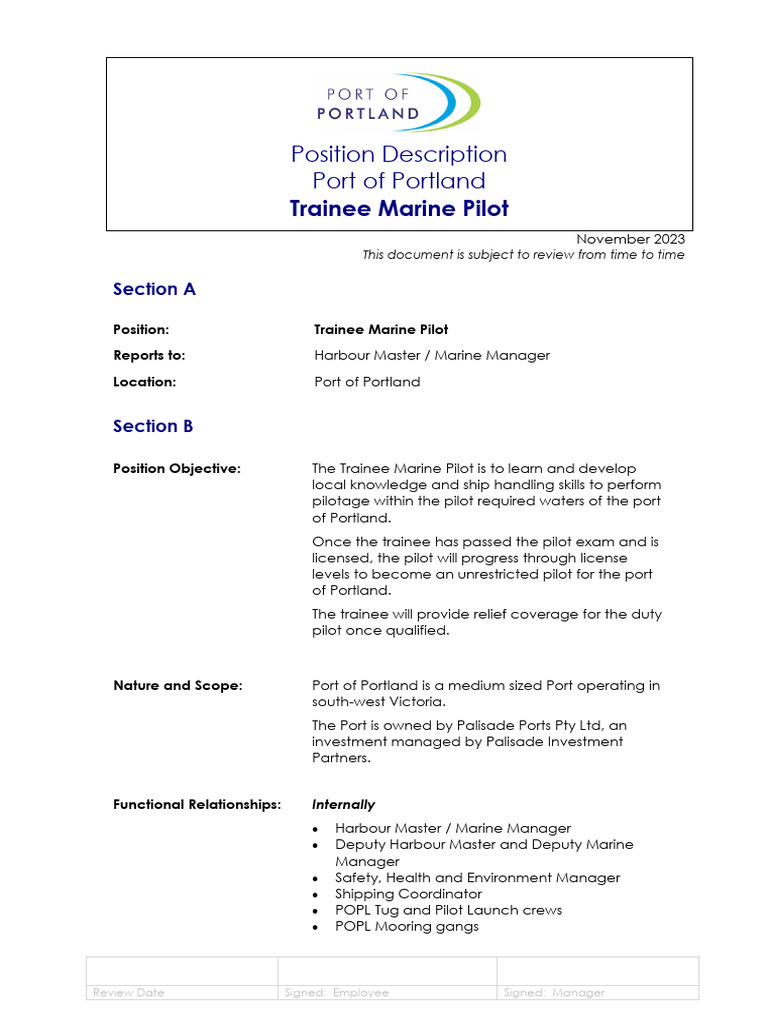 Trainee Marine Pilot Position Overview | PDF | Maritime Pilot | Safety
