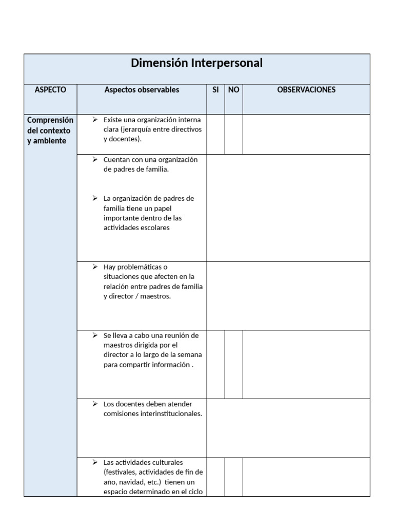 Dimensión Interpersonal Entrevista | PDF