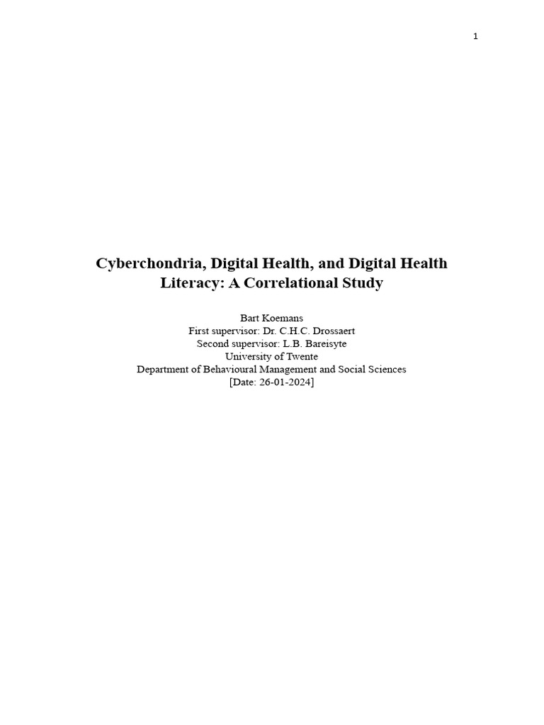 Cyberchondria, Digital Health, and Digital Literacy | PDF | Psychology ...