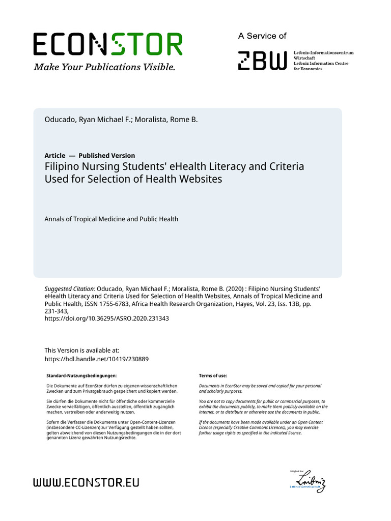 Oducado Et Al - EHealth Literacy | PDF | Data | Literacy