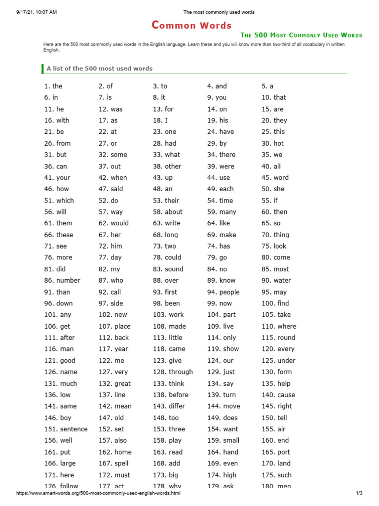 The most commonly used words | PDF | Linguistics