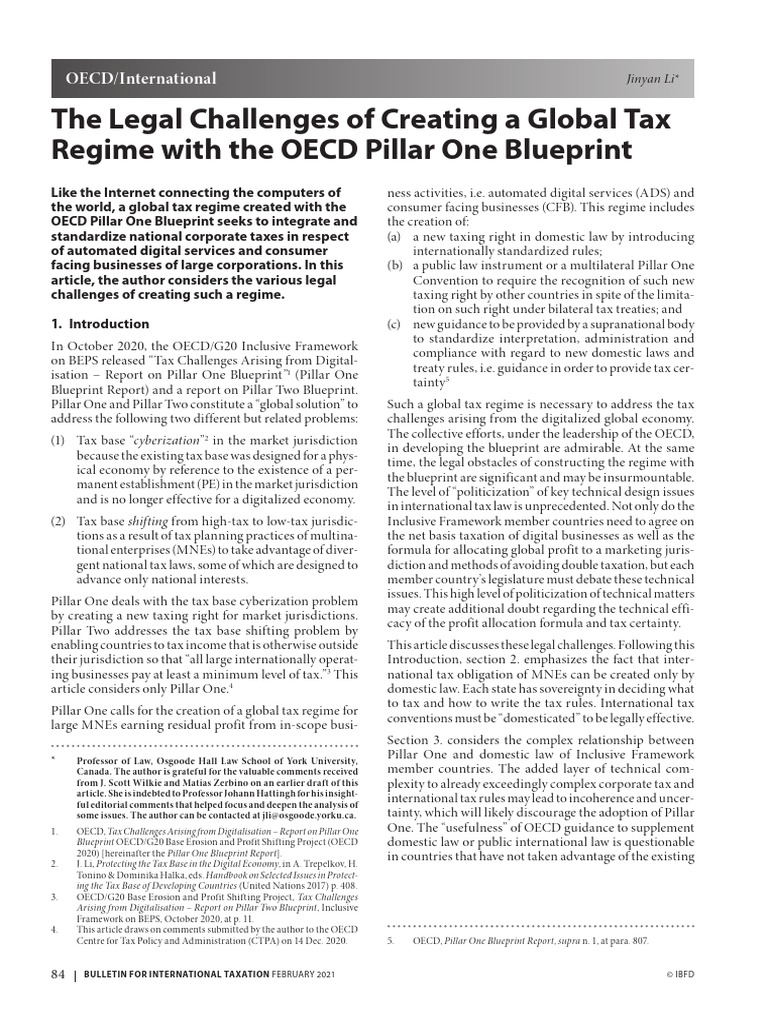 OECD - International - The Legal Challenges of Creating A Global Tax ...