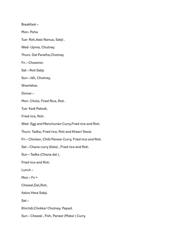 Daily Food Menu 3 | PDF
