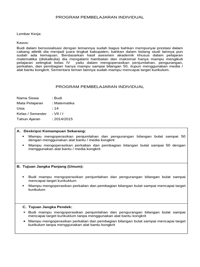 Program Pembelajaran Individual | PDF