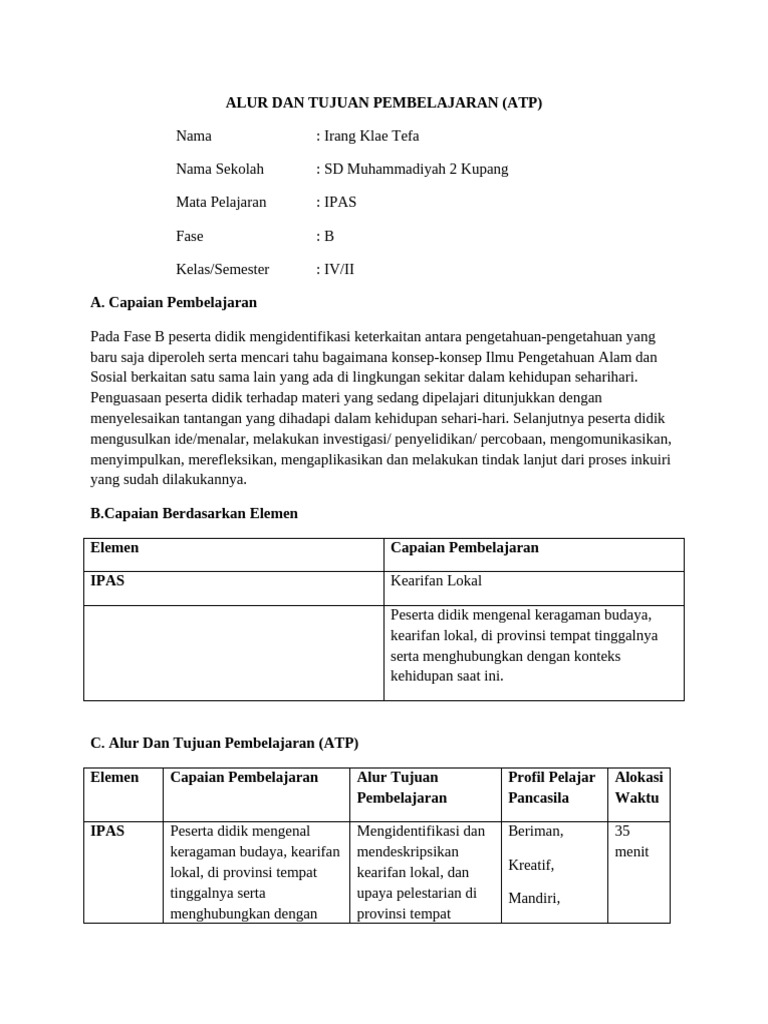 Alur dan Tujuan Pembelajaran IPAS | PDF