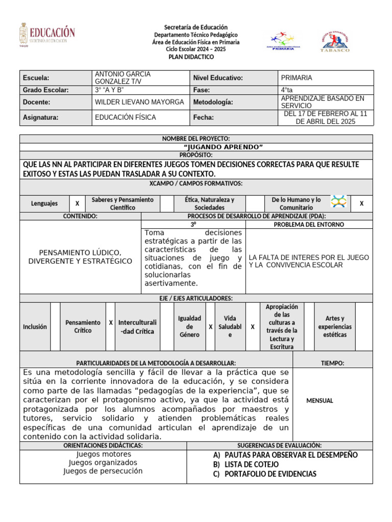 PLANEACION DIDACTICA FASE 4 (3ro) ..Tercer Proyecto | PDF | Maestros | Aprendizaje