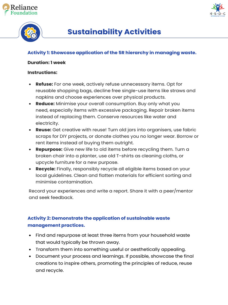 Sustainability Activities | PDF