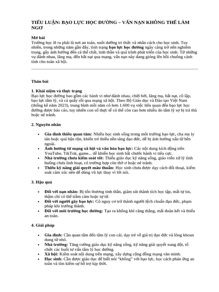 TIỂU LUẬN BAO LUC HOC DUONG | PDF