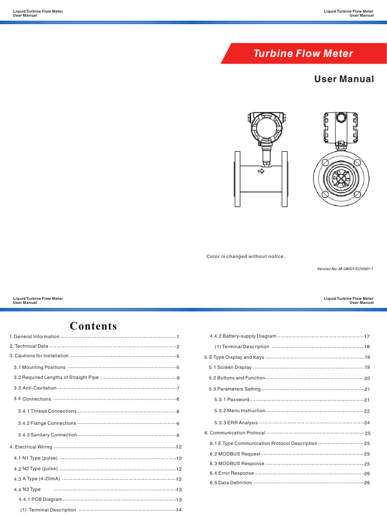 Liquid Turbine Flow Meter Manual | PDF | Flow Measurement | Valve