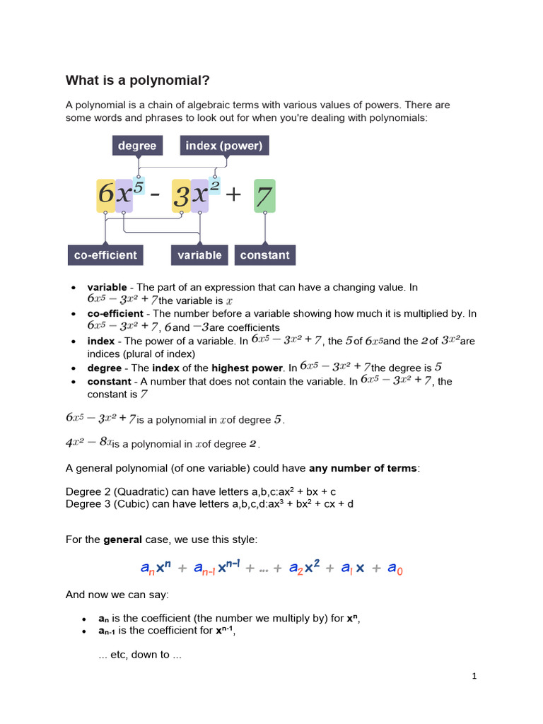 Polynomial Definition Explained | PDF | Polynomial | Variable (Mathematics)