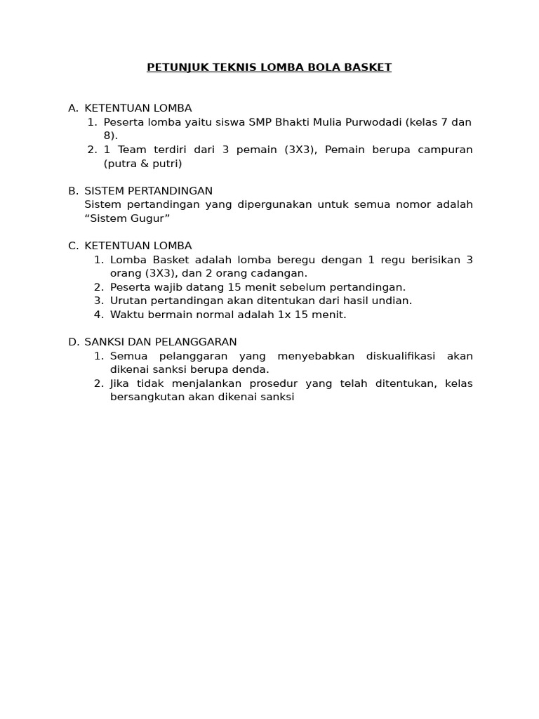 Petunjuk Teknis Lomba Bola Basket | PDF