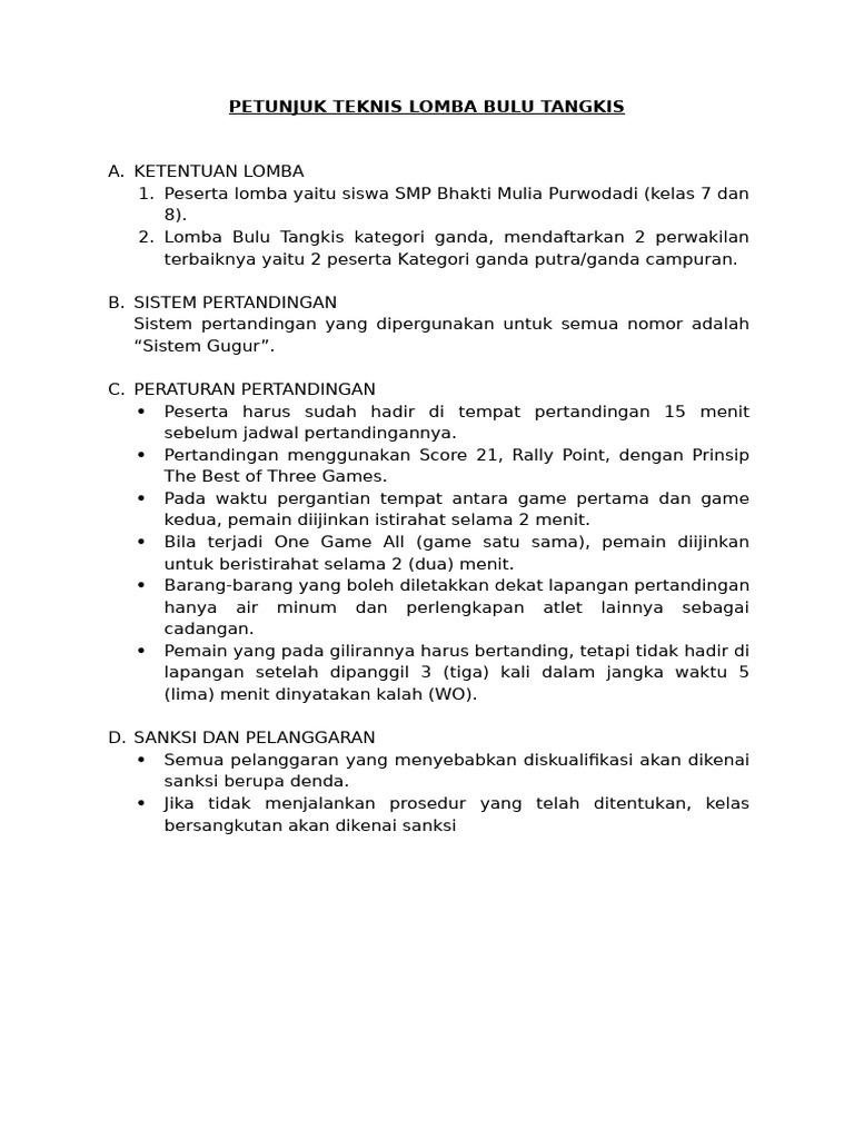Petunjuk Teknis Lomba Clasmeeting | PDF
