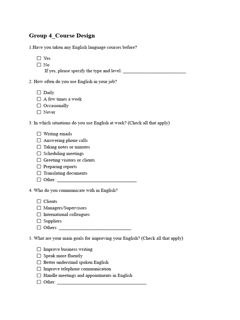Group 4 - Group Work - Design A Questionnaire | PDF