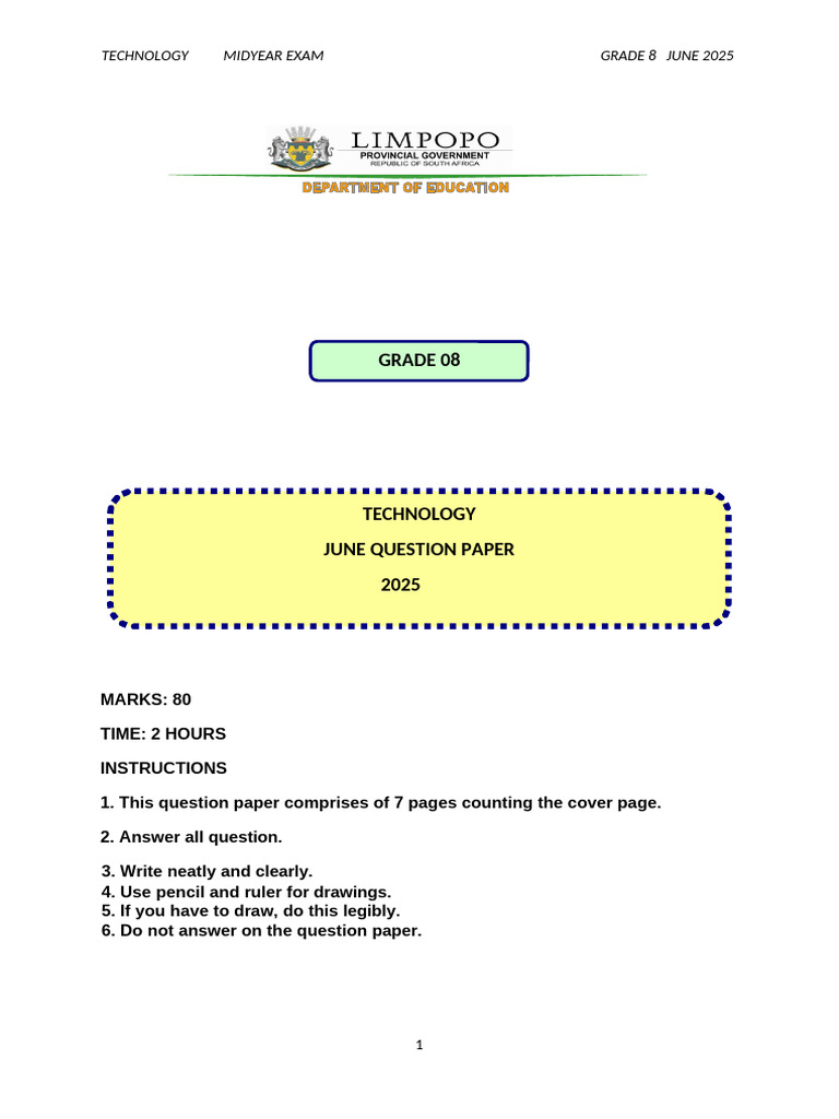 Grade 8 Technology June Exam 2025 | PDF | Gear | Plastic