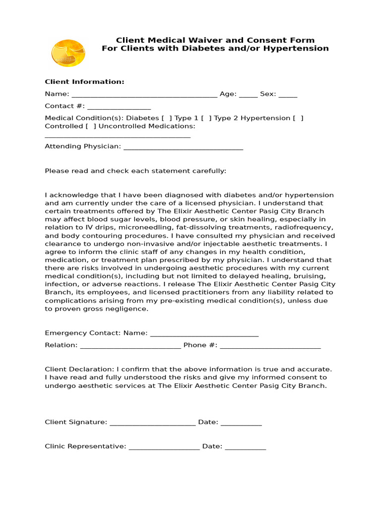 Consent For Client With HPN and DM | PDF