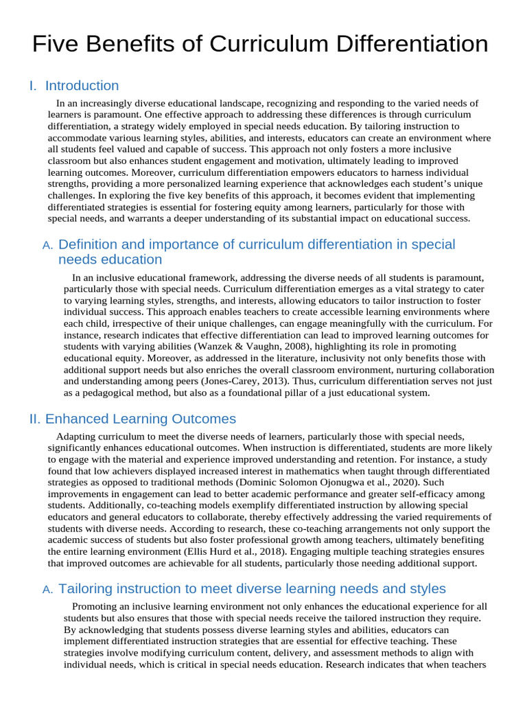Benefits of Curriculum Differentiation | PDF | Differentiated ...