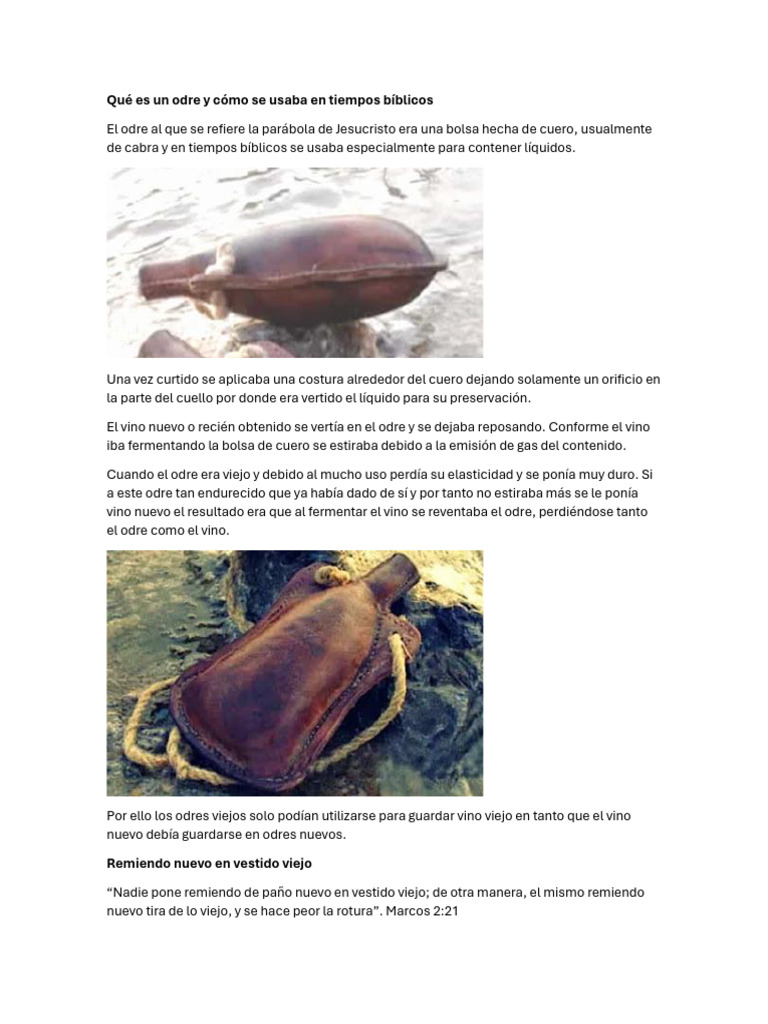Significado bíblico del odre | PDF | Jesús | Vino