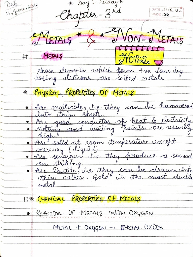 Class X Metals and Non-Metals Handwritten Notes | PDF