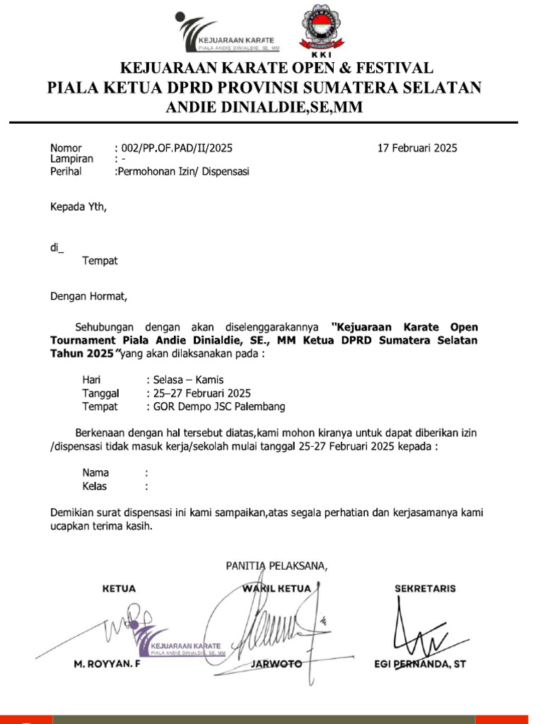 Proposal Kejuaraan Karate Open & Festival Piala Andie Dinialdie | PDF
