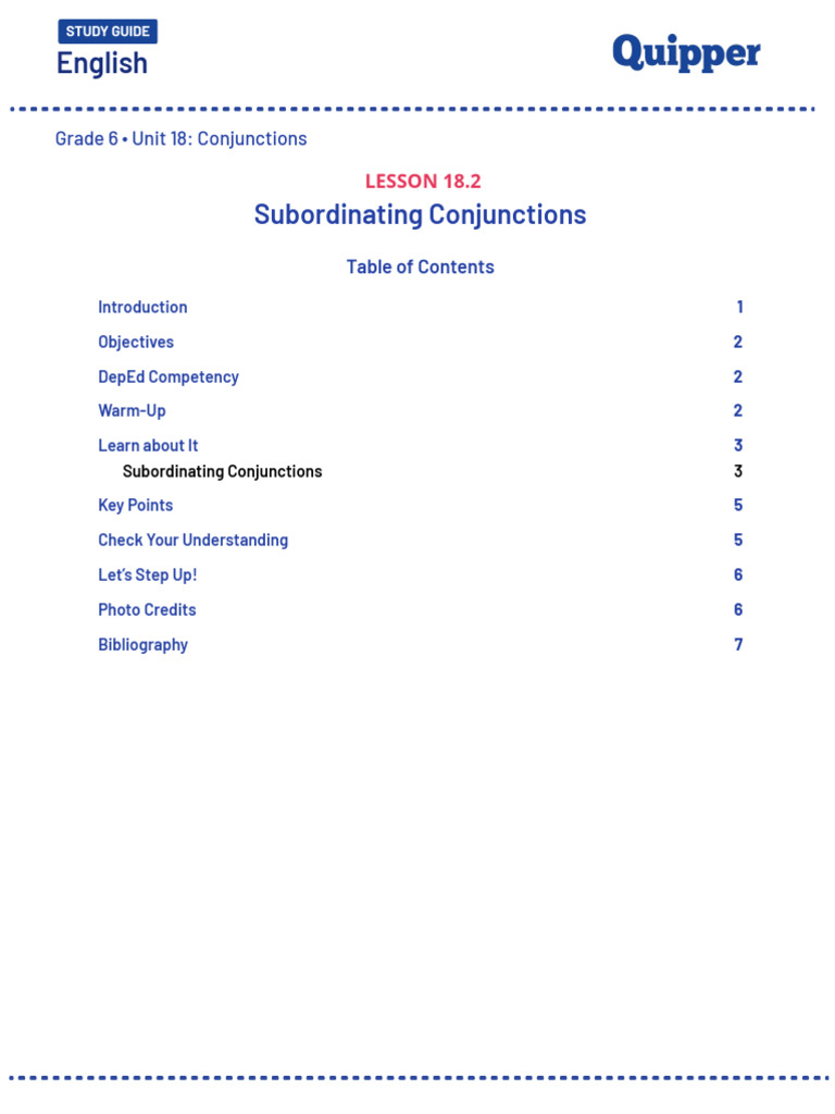 Subordinating Conjunctions for Grade 6 | PDF | Clause | English Language