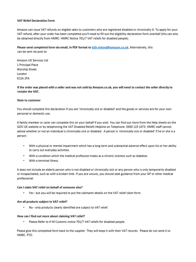 VAT Relief Declaration Form 20210621 | PDF | Disability | Health Care
