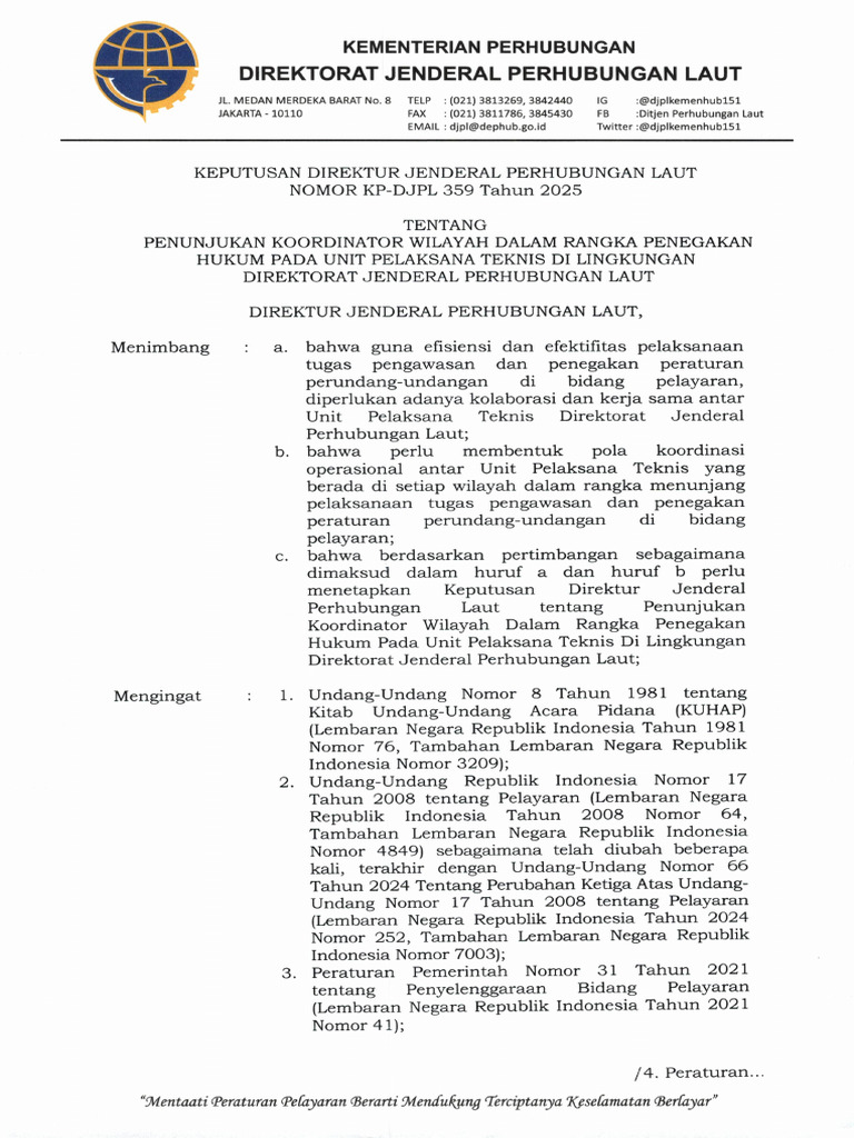 Surat Keputusan DJPL Nomor KP - DJPL 359 Tahun 2025 Tentang Petunjuk ...