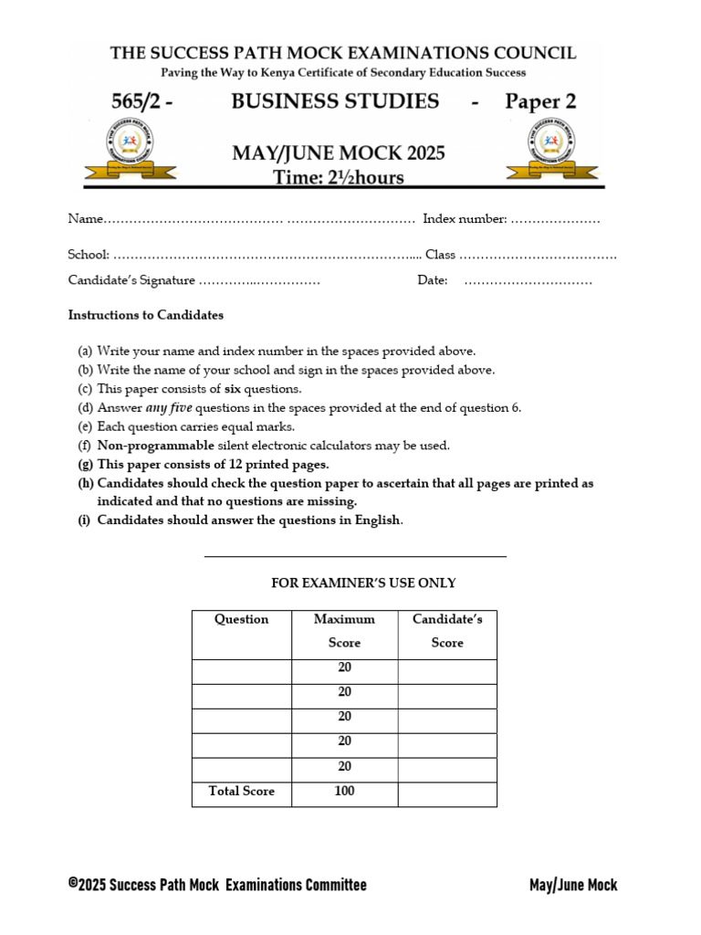 2025 Success Path Mock Exam Paper | PDF | Banks | Personal Finance