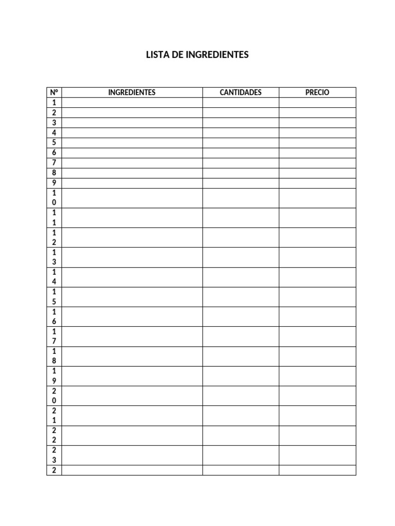 Formato para Lista Alimentos | PDF