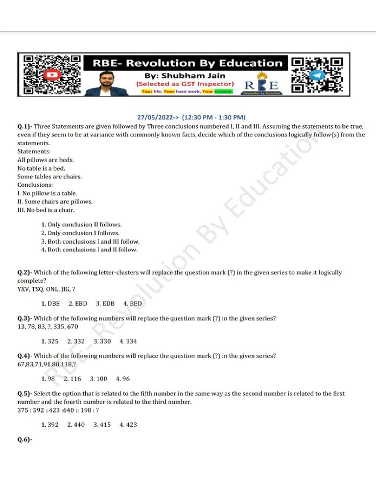 Reasoning Sectional Mock 25 | PDF