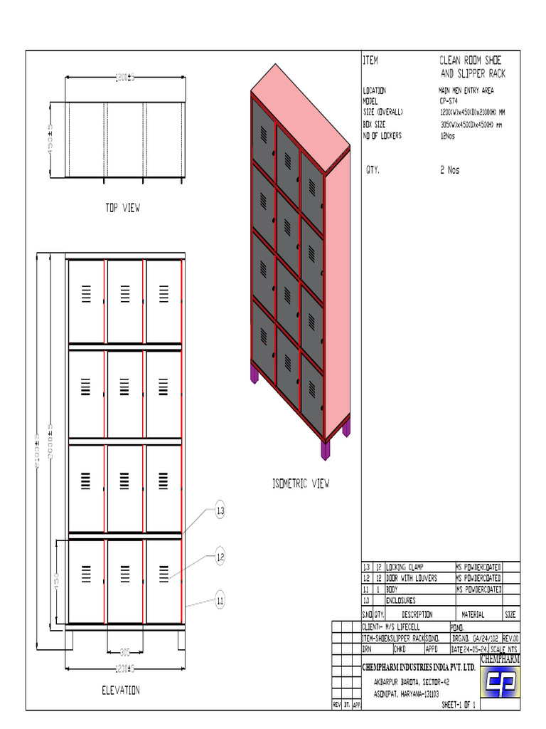 Clean Room Shoe & Slipper rack-1200X450X2100-02Nos-Model | PDF