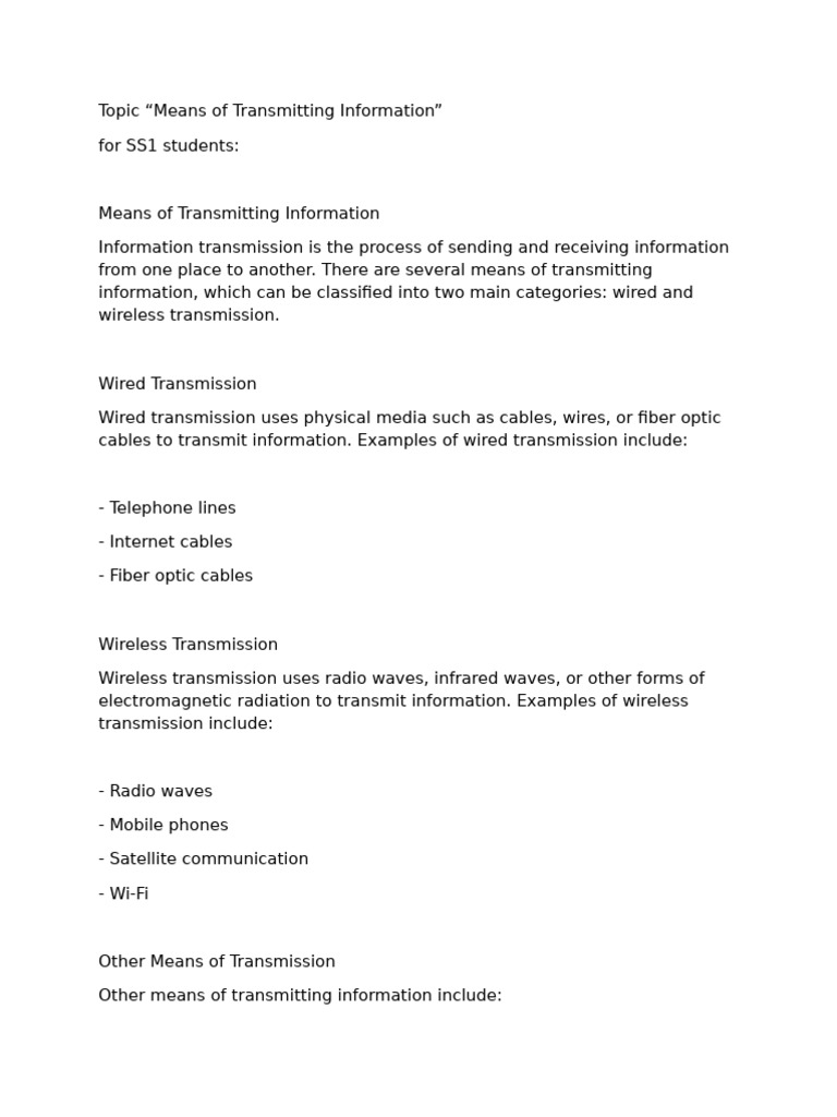 Means of Transmitting Information | PDF