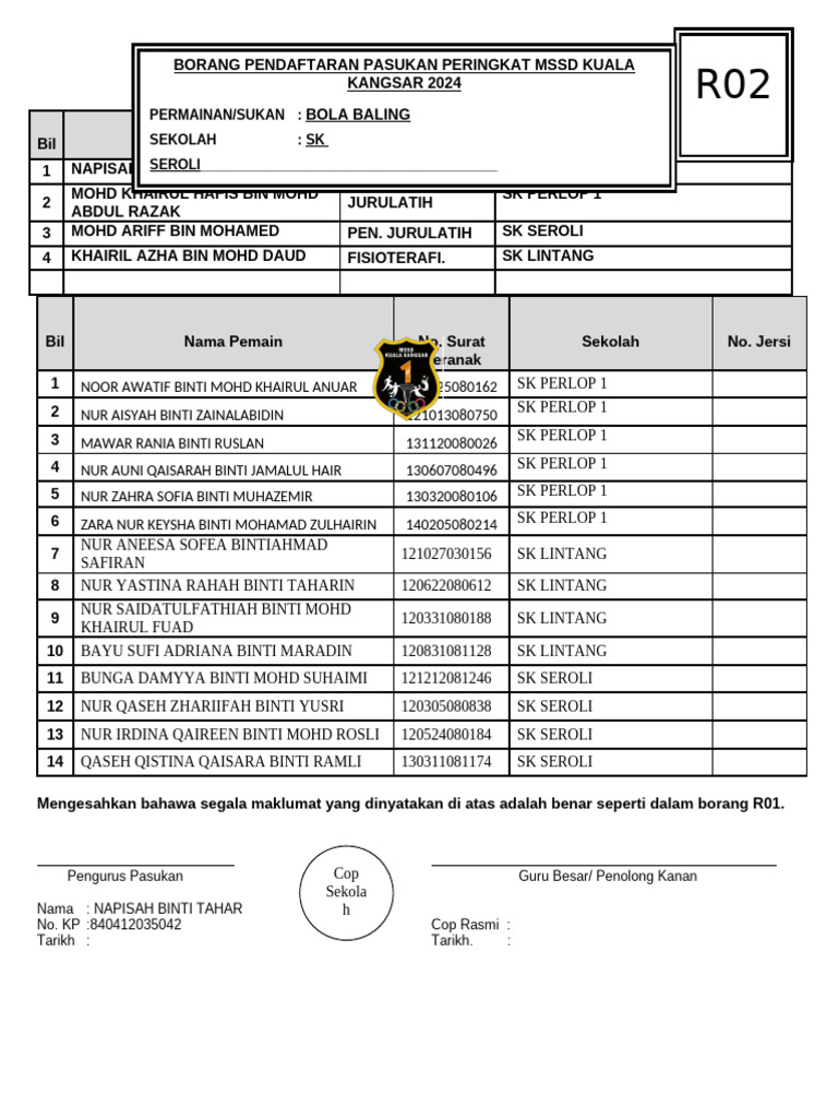 Borang r02 Bola Baling | PDF