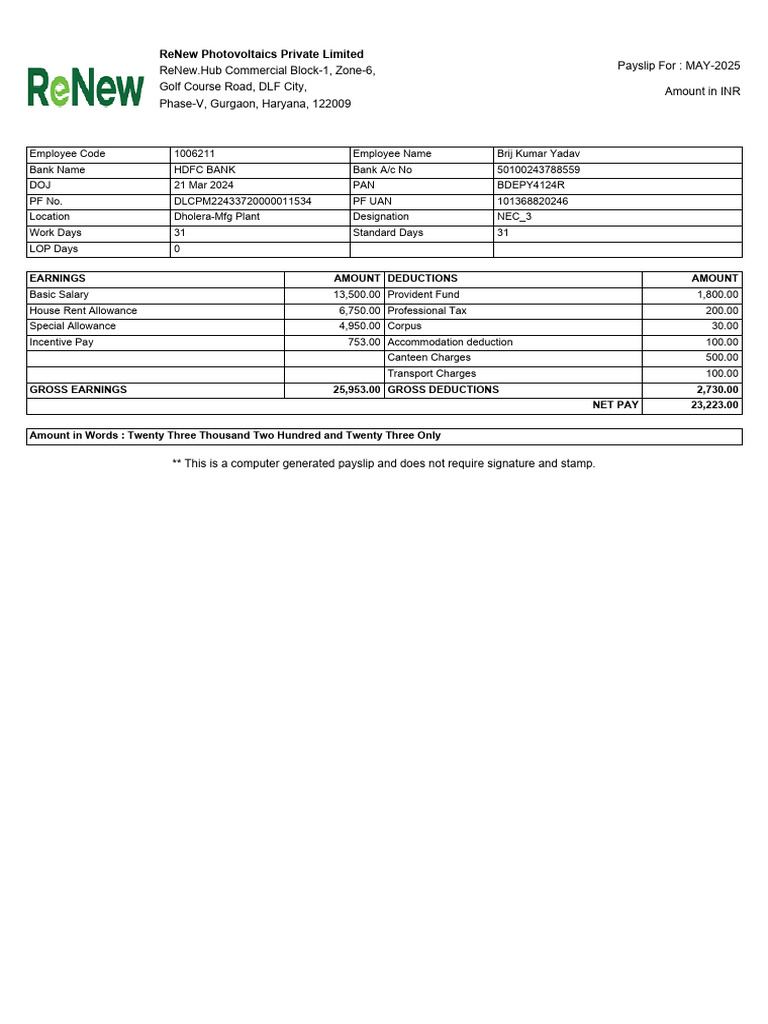 May 2025 Payslip | PDF