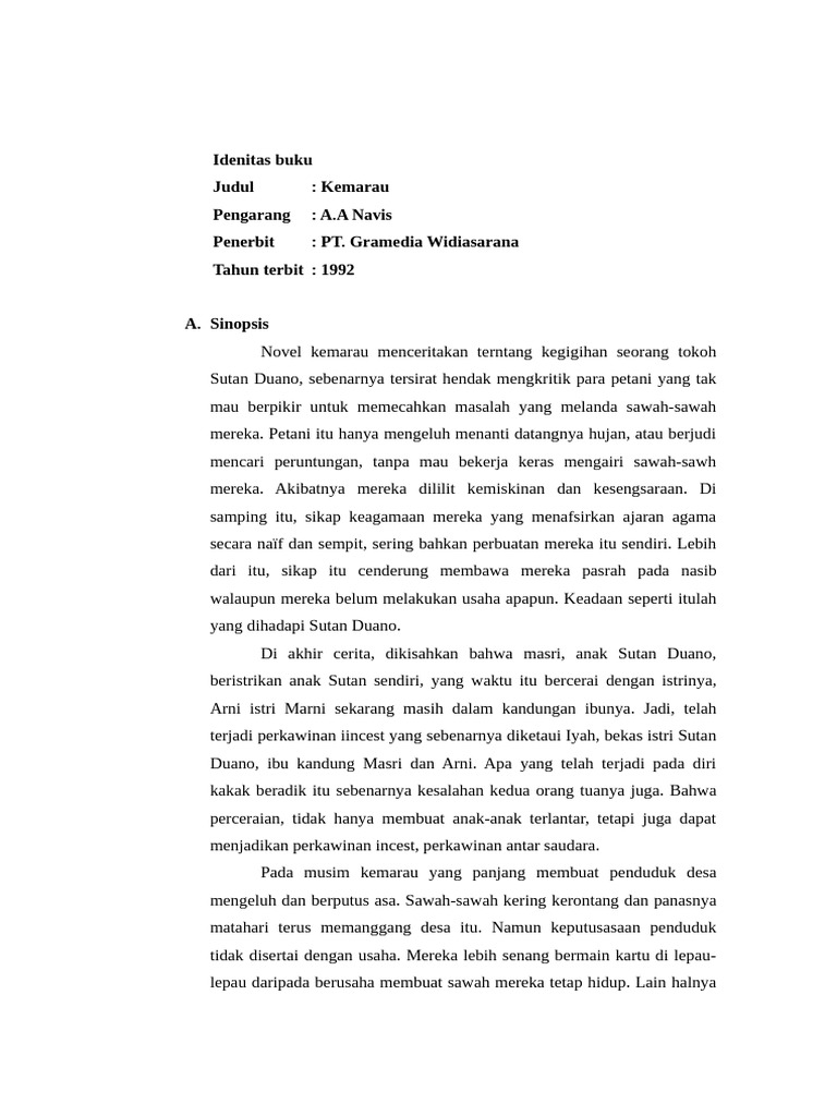 Sinopsis Novel Kemarau | PDF