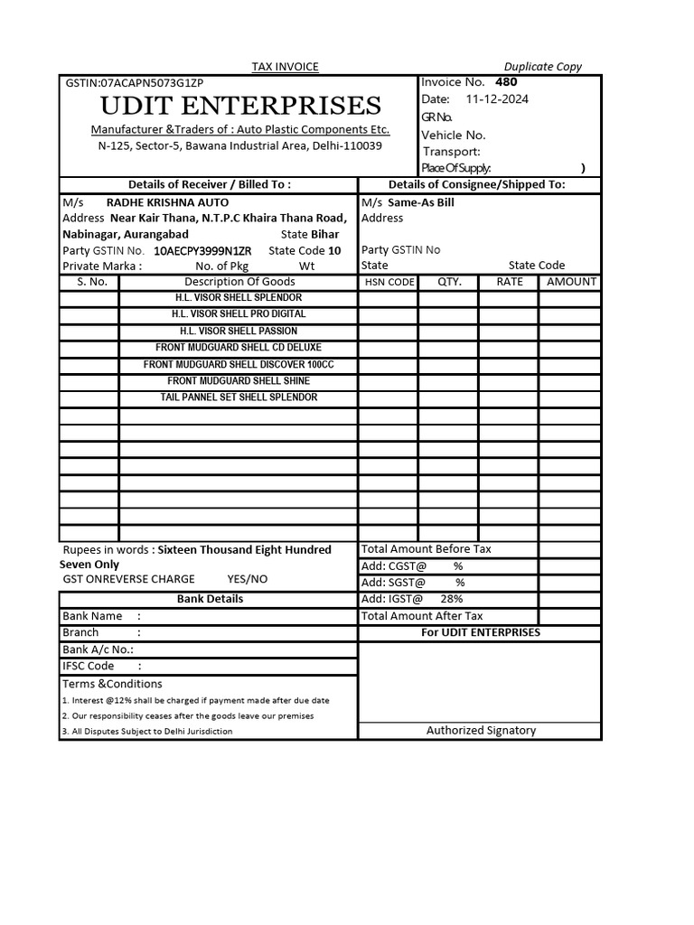 Hari Om Traders Sample Bill | PDF | Government Finances | Bharatiya ...