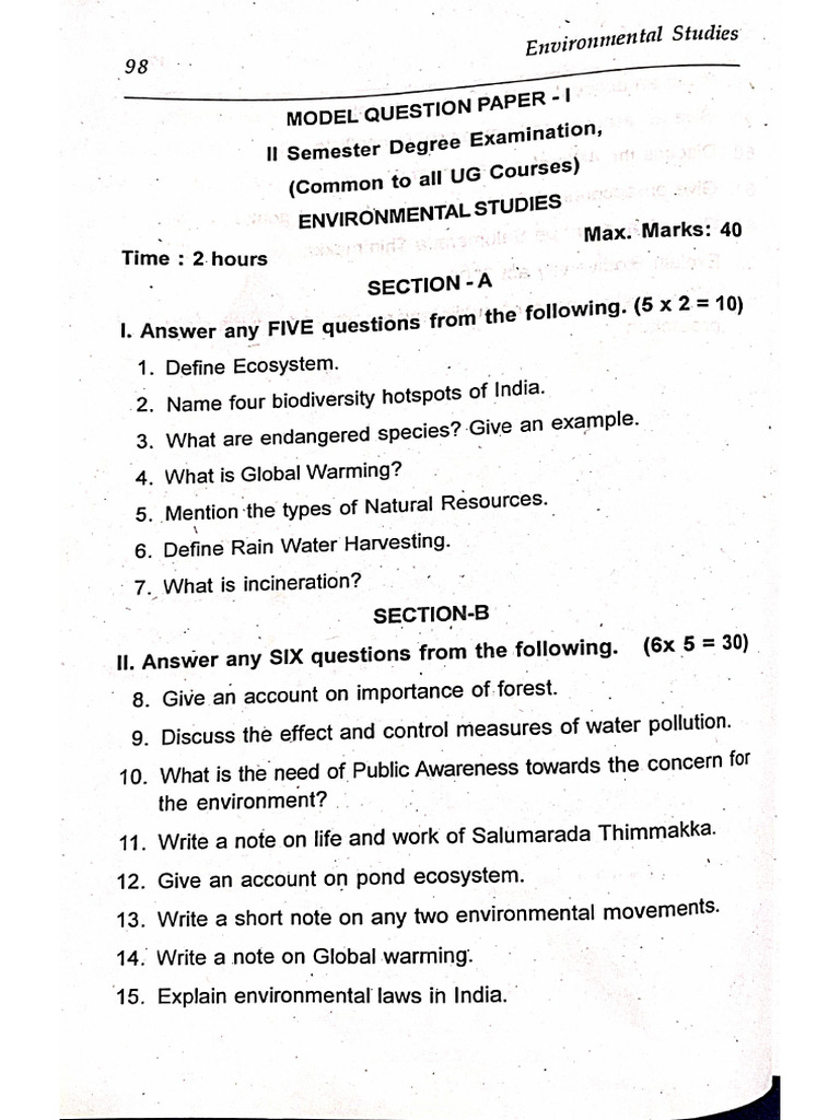 Evs Model Question Paper | PDF