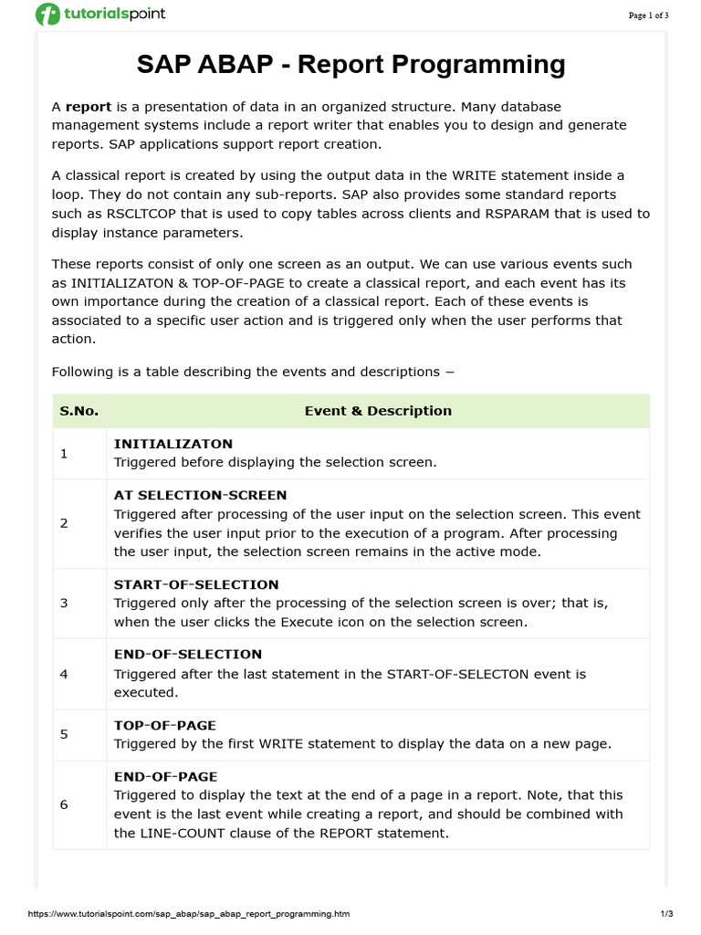41 - SAP ABAP - Report Programming | PDF | Computer Engineering | Information Technology