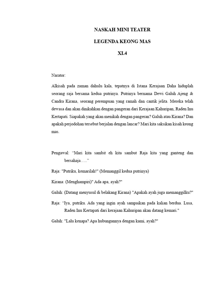 Naskah Mini Teater - Keong Mas - XI.4-1 | PDF