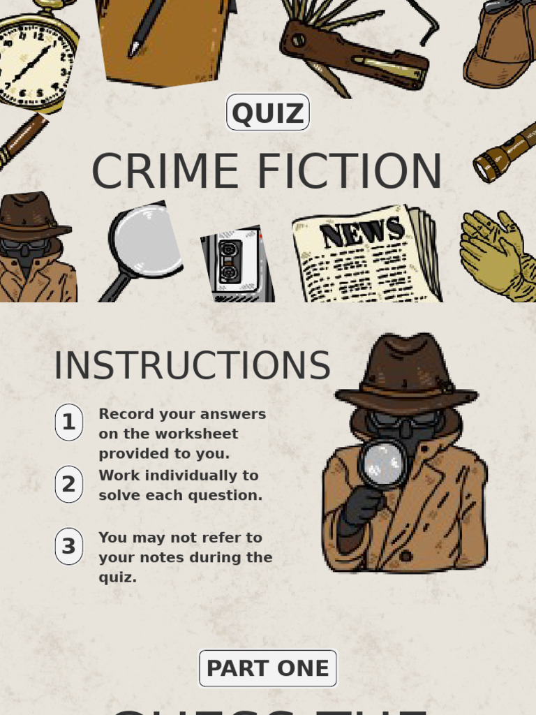 Crime Fiction Educational Quiz Presentation in Neutral Vintage Hand ...