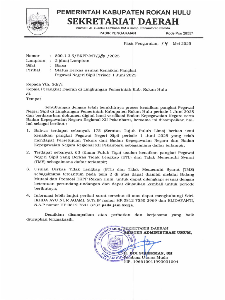 Status Berkas Usulan KP PNS Periode 1 Juni 2025 | PDF